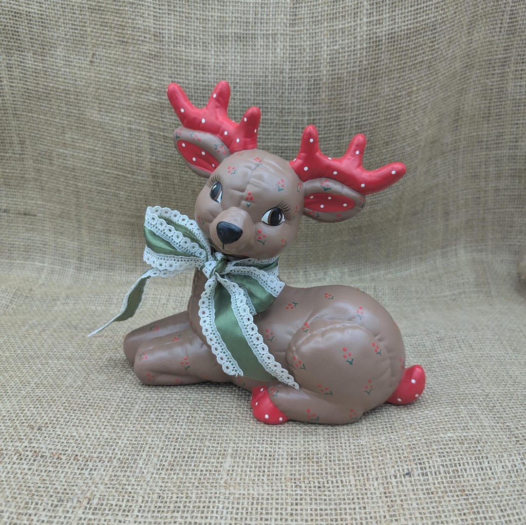 Vintage Lying Ceramic Reindeer: Hand-painted Kimple Deer - Etsy