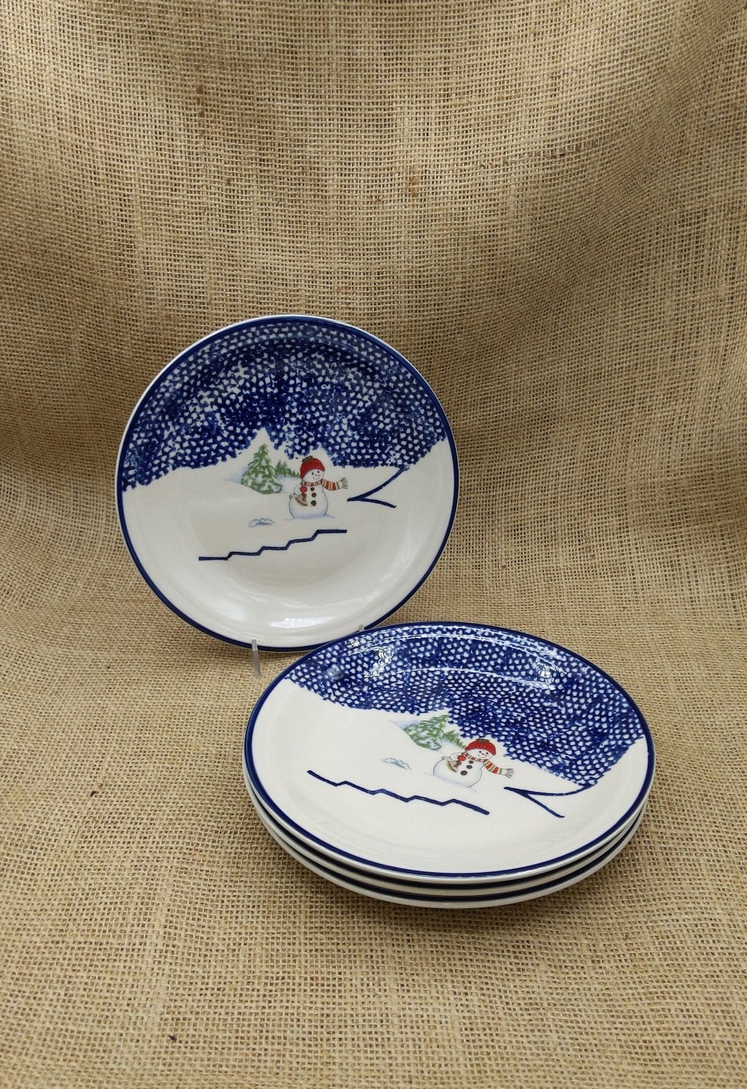 Vintage Thomson Snowman Plates, Set of 4, Holiday Dessert Plates - Etsy