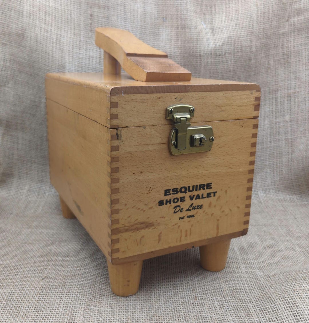 Wooden Shoe Shine Valet Box, Esquire Shoe Valet De Luxe, Hinged Wooden ...