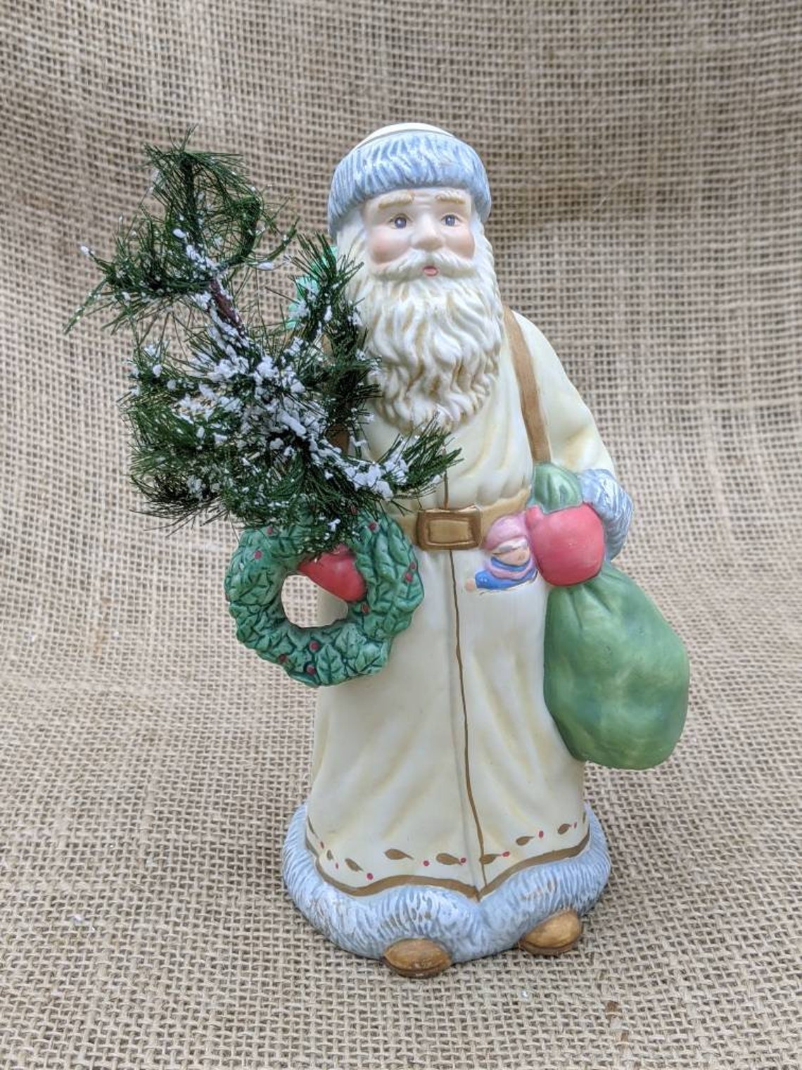 Pastel Santa Figurine With Bottle Brush Tree Standing Santa - Etsy