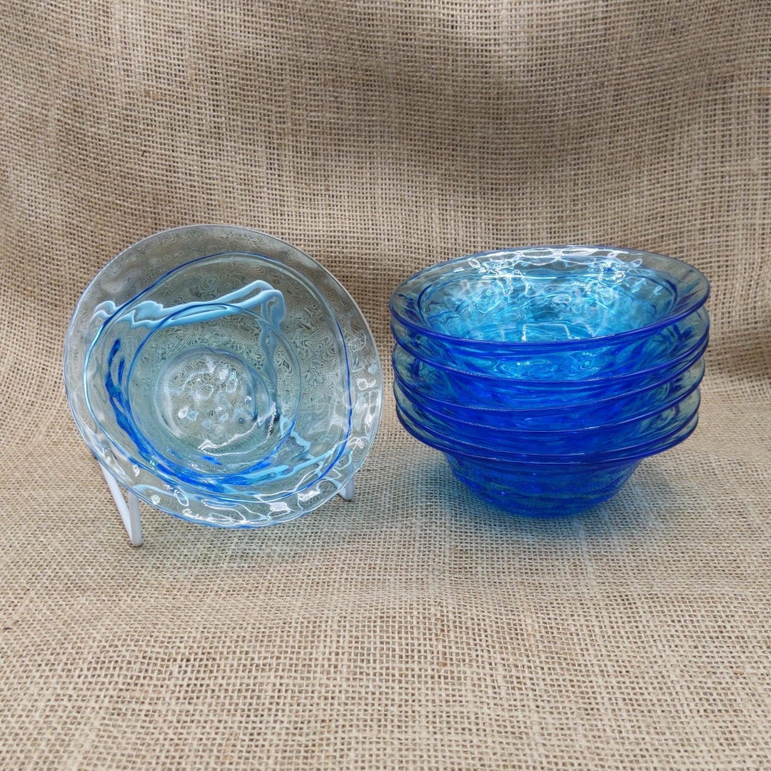 Aqua Blue Textured Glass Bowls, Set of 7, Studio Bormioli Rocco Salad ...