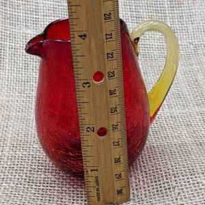 Red Crackle Glass Pitcher With Amber Handle, Vintage Pilgrim Glass ...