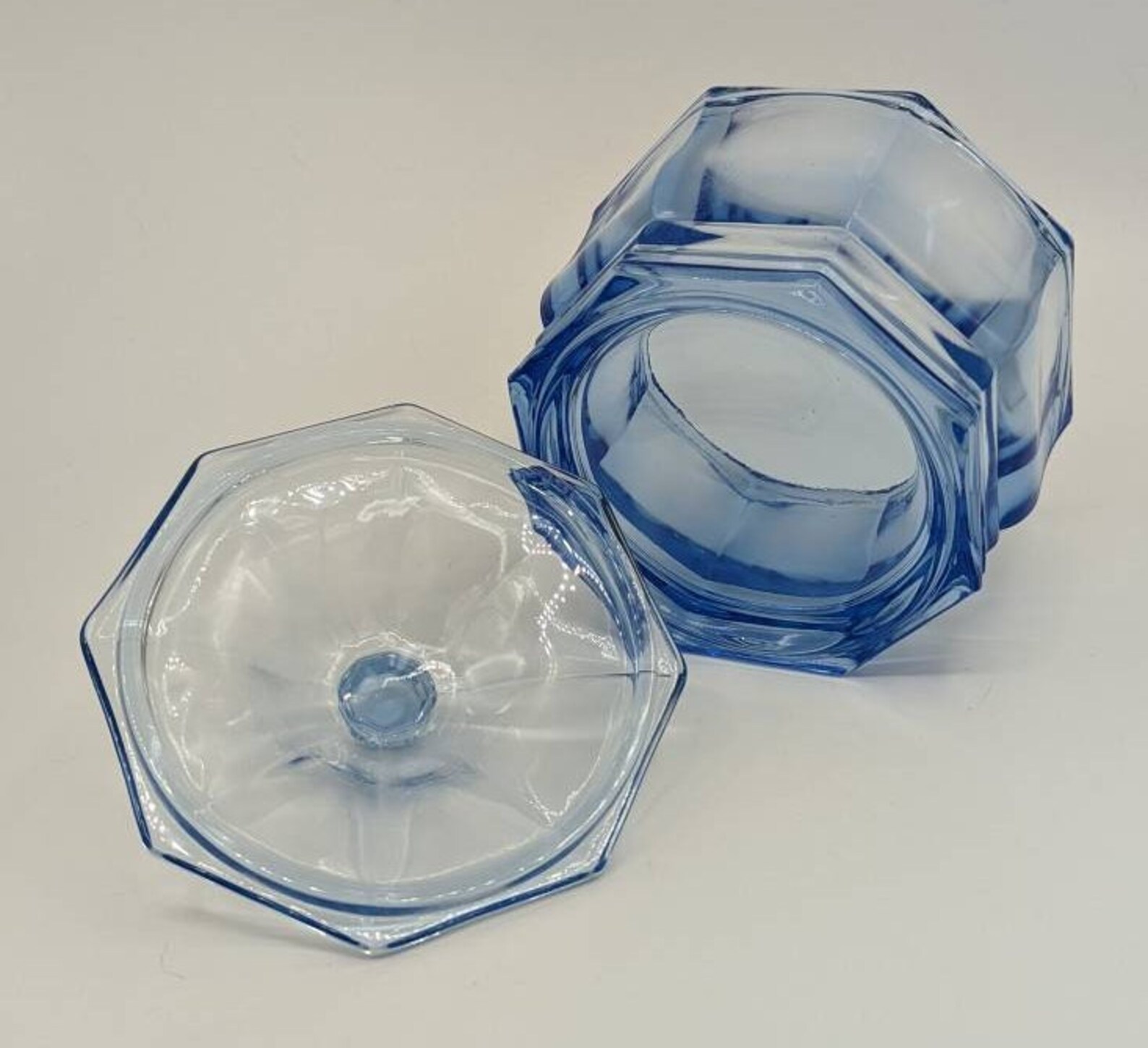 Blue Octagon Concord Panel Lidded Candy Dish, Indiana Glass, Made in ...