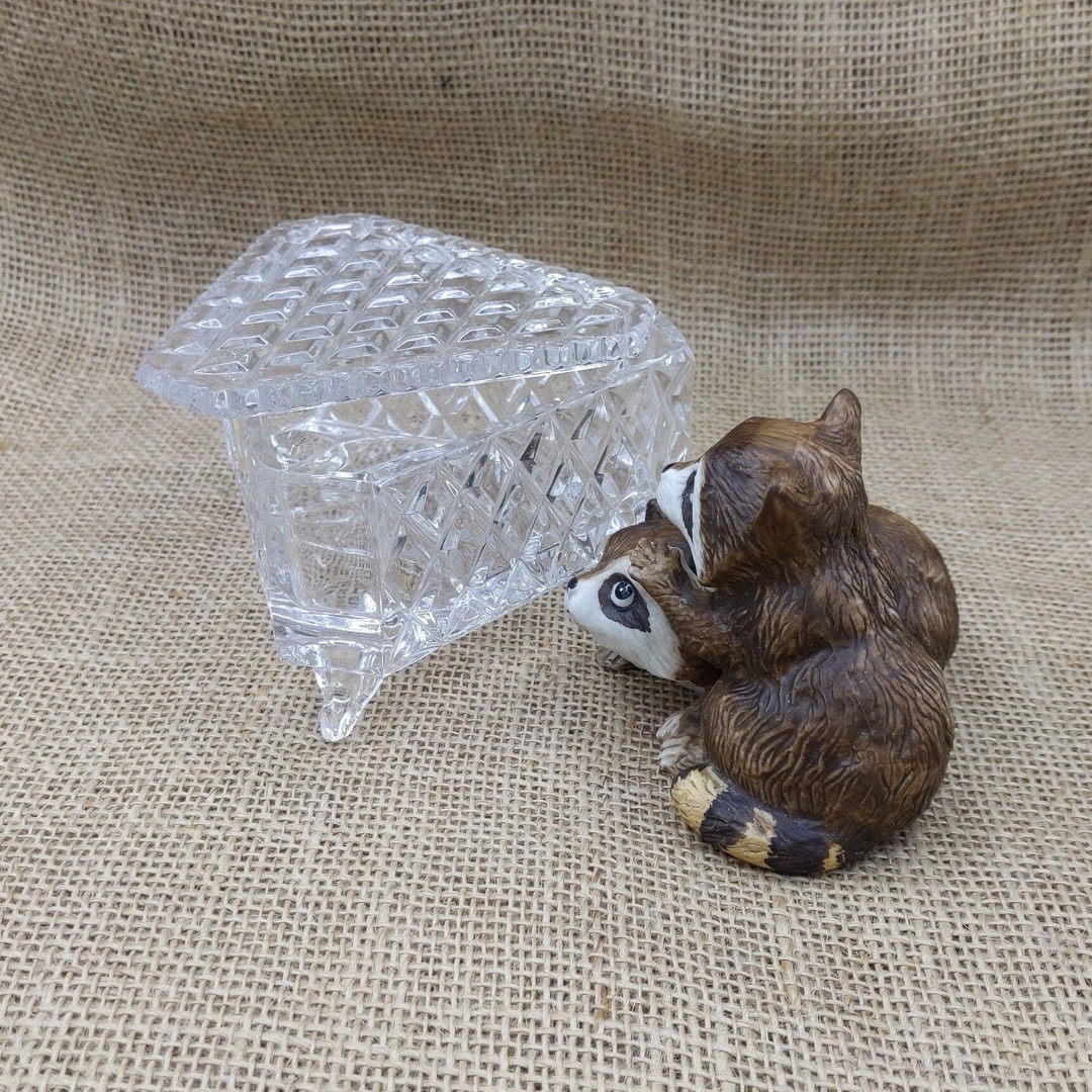 Vintage Crystal Candy Dish, Triangular Footed Box, Waffle Pattern, Made ...