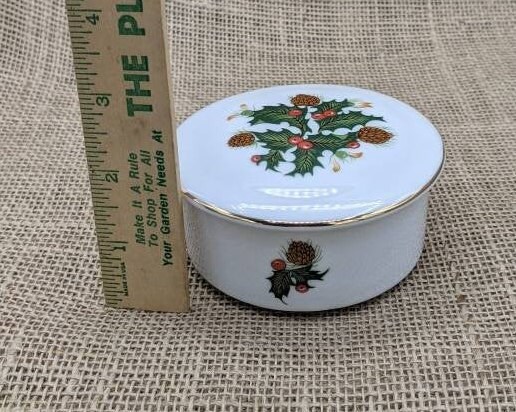 Christmas Trinket Box Porcelain Covered Box With Holly & - Etsy