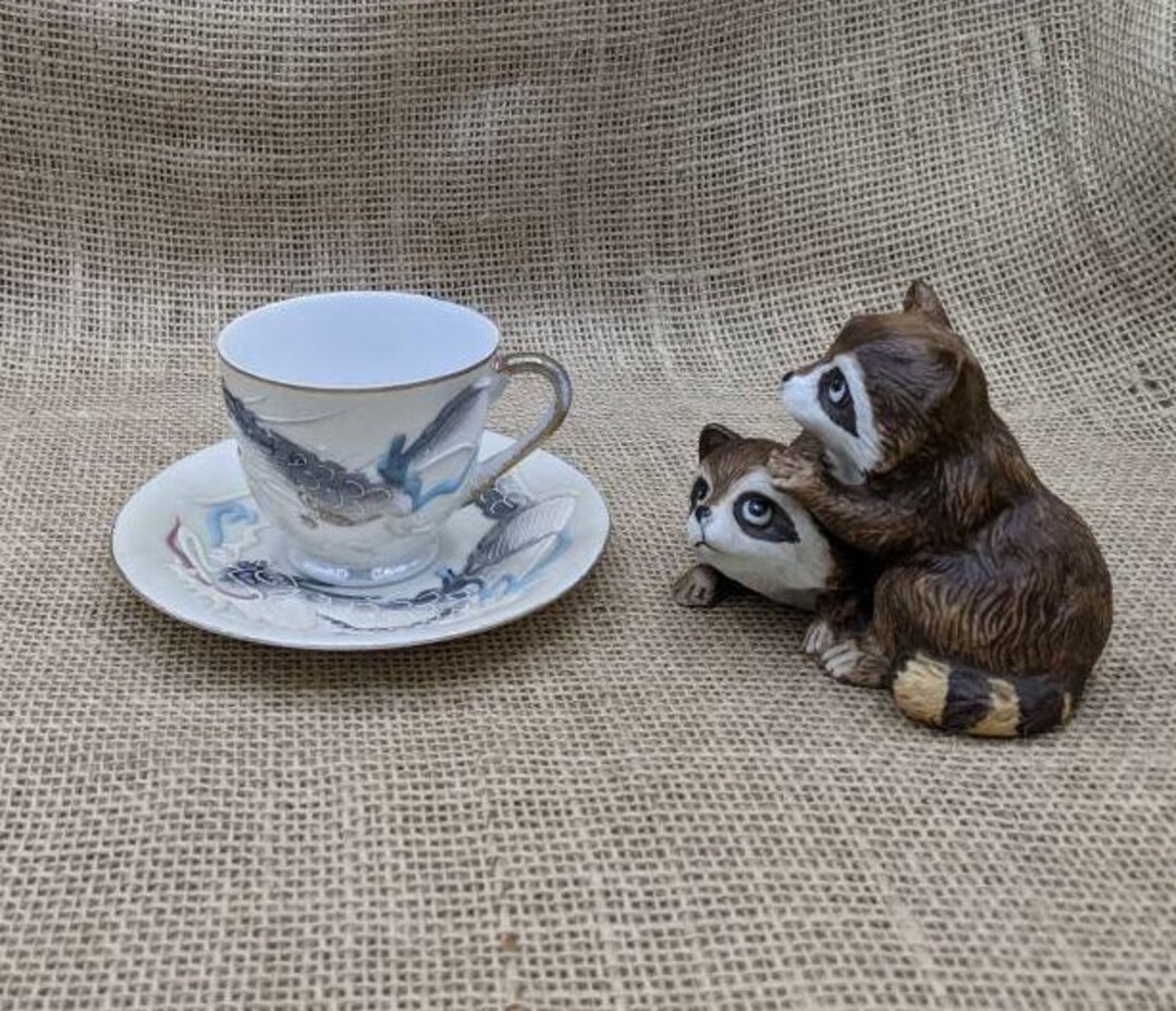 Moriage Dragonware Tea Cup & Saucer, Geisha Lithophane, Raised Dragon ...