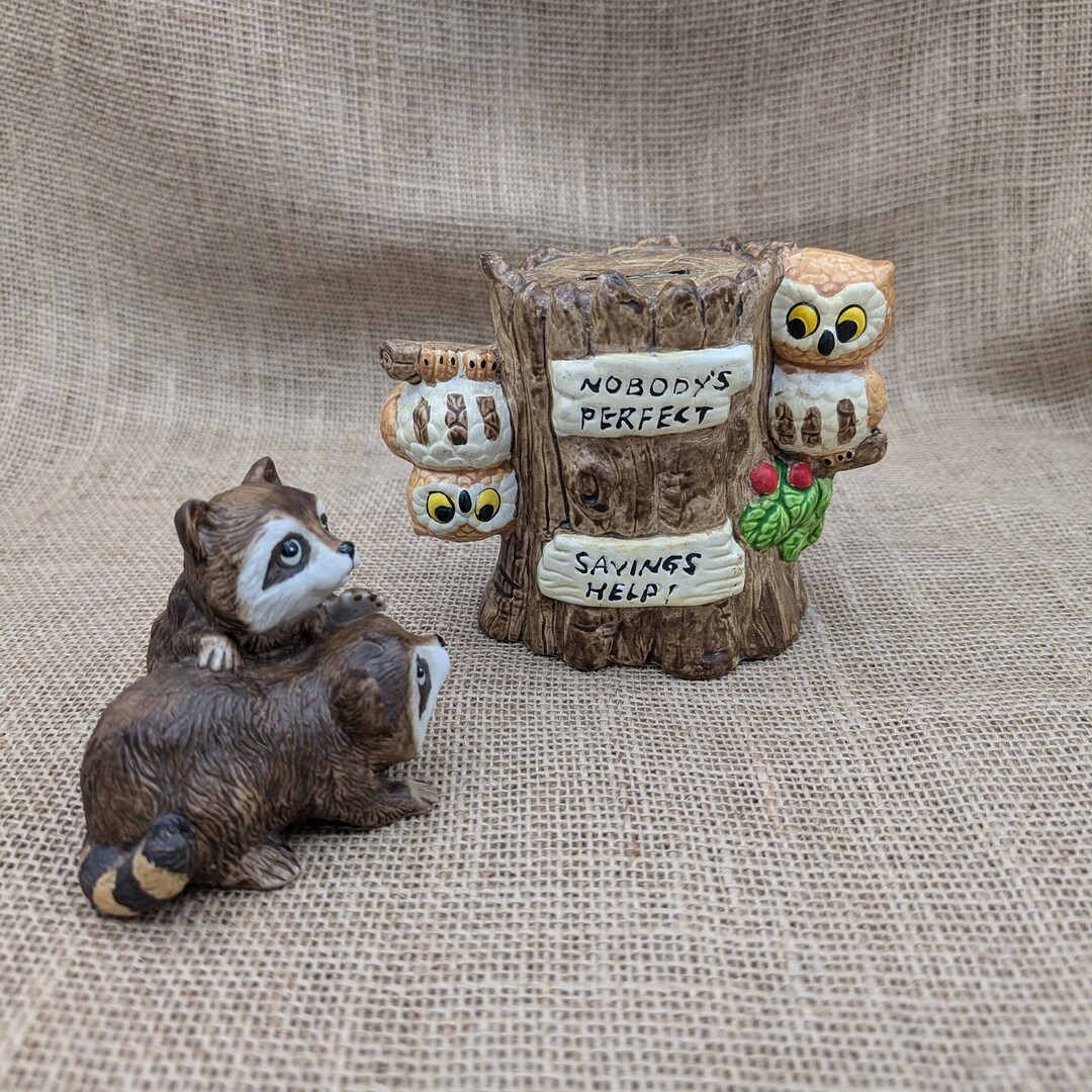 Owl Figurine Bank, "nobody's Perfect Saving Help" Vintage Enesco 2 Owls ...