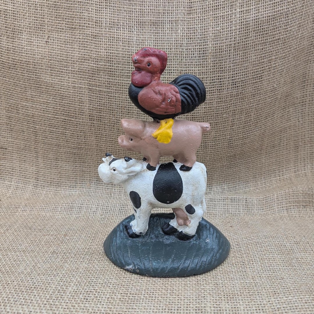 Cast Iron Farm Animal Doorstop Stacked Animal Bookend Cow Pig Rooster ...
