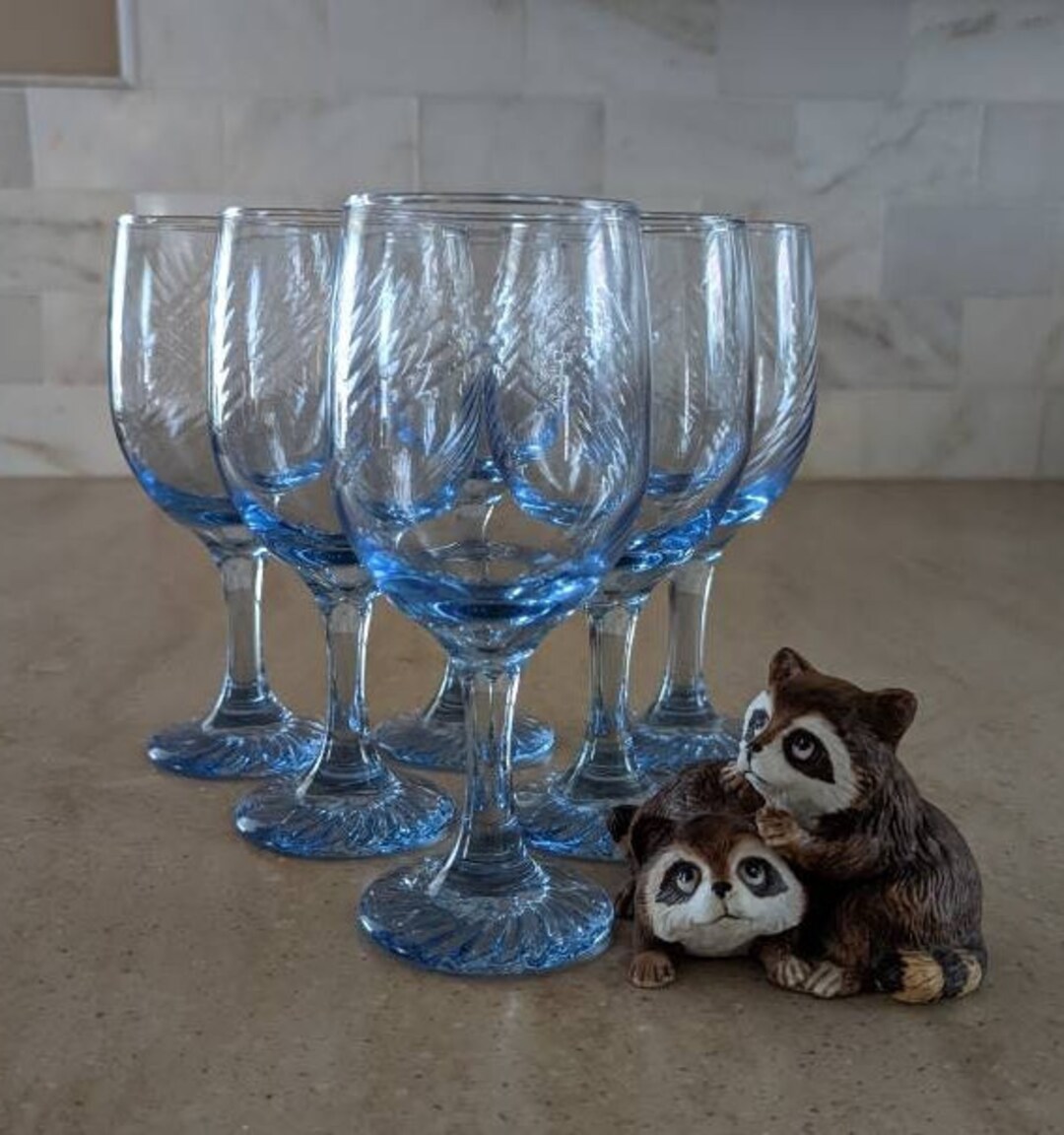 Water Goblets, Misty Blue Swirl Sapphire by Libbey Glass Company, Light ...