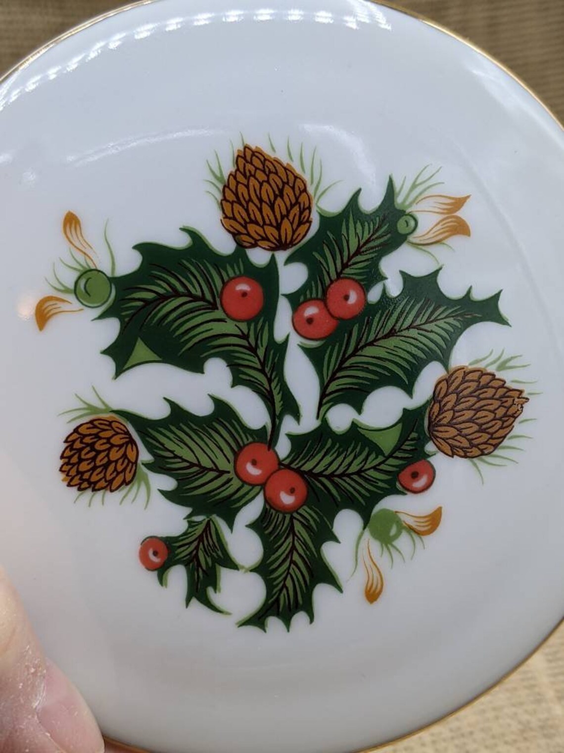 Christmas Trinket Box Porcelain Covered Box With Holly & - Etsy