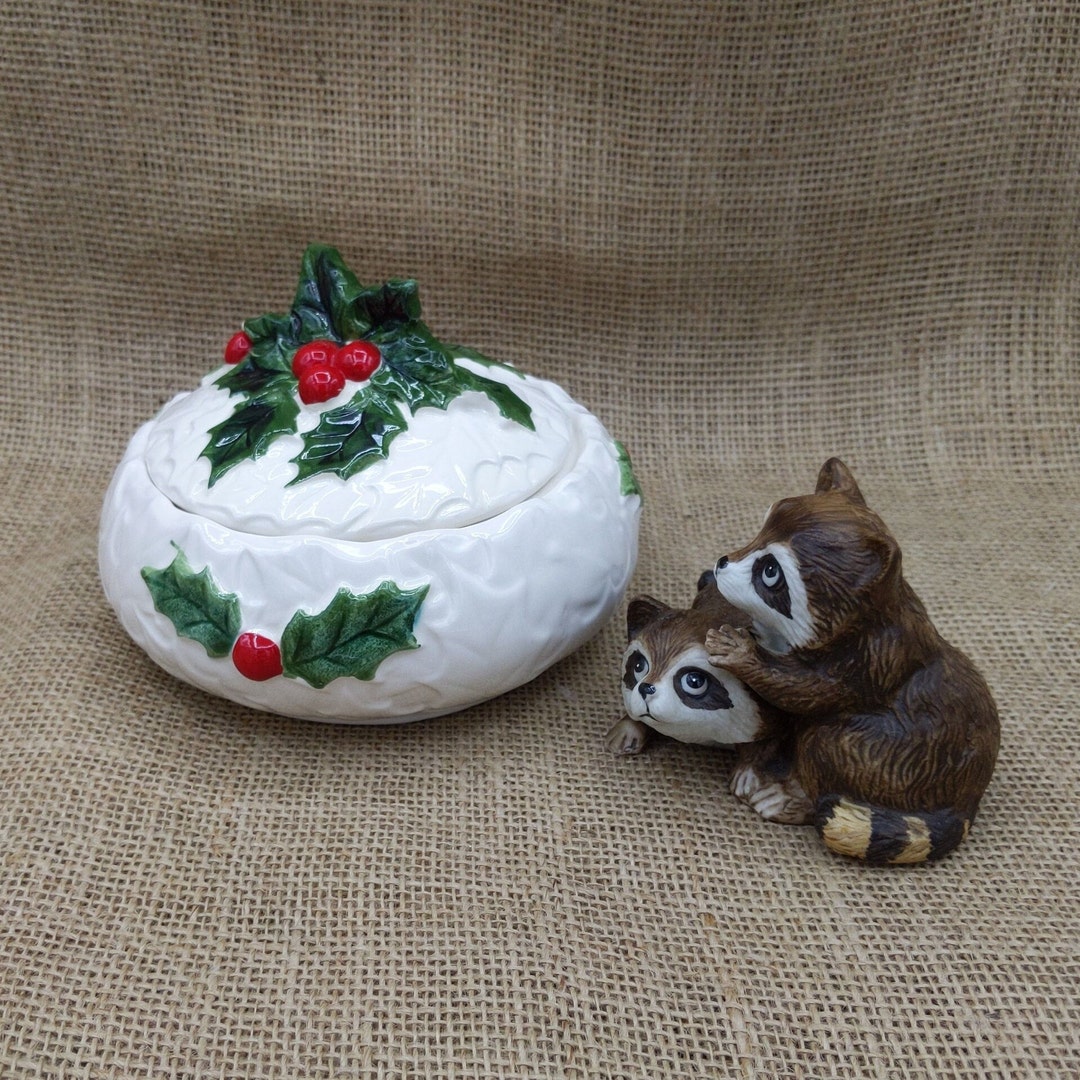 Lefton White Holly Large, Small 4 Round Candy Box & Lid, Round Candy ...