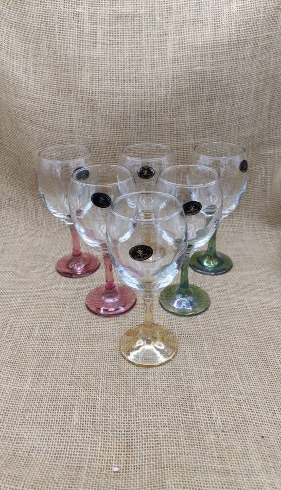 Multicolor Stem Wine Glasses, Cristalleria Fumo Set of 6, White Wine ...