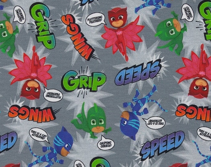17.98 Euros/meter Jersey PJ Masks Pajama Heroes Gray Colorful Comic ...