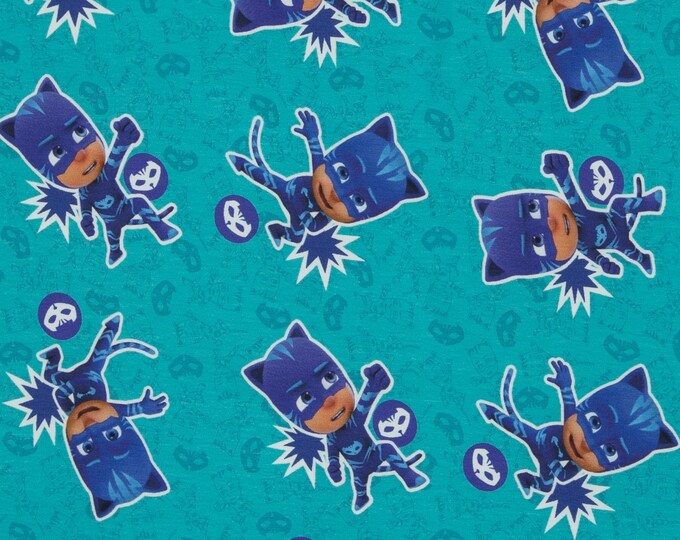 15.98euro/meter Catboy Jersey PJ Masks Pyjama Heroes Turquoise Blue ...