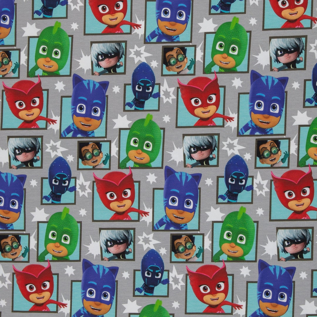 17,98euro/meter PJ Masks Jersey Pyjama Heroes Grey Licensed Fabric With ...