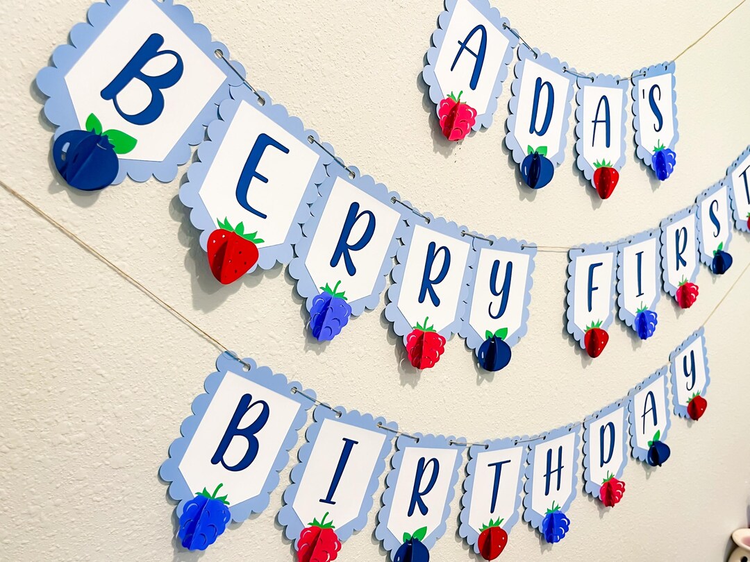 Berry First Birthday Banner, Strawberry Blueberry Party Decor Mixed ...