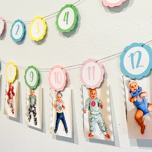 Pastel Photo Banner First Birthday Monthly Milestone 1st 12 Month ...