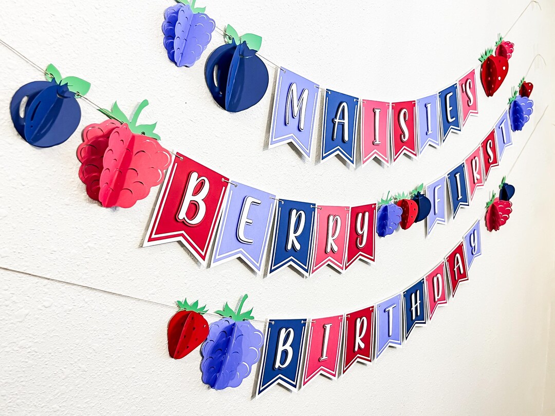 Mixed Berry First Birthday Banner Raspberry Blackberry Blueberry ...