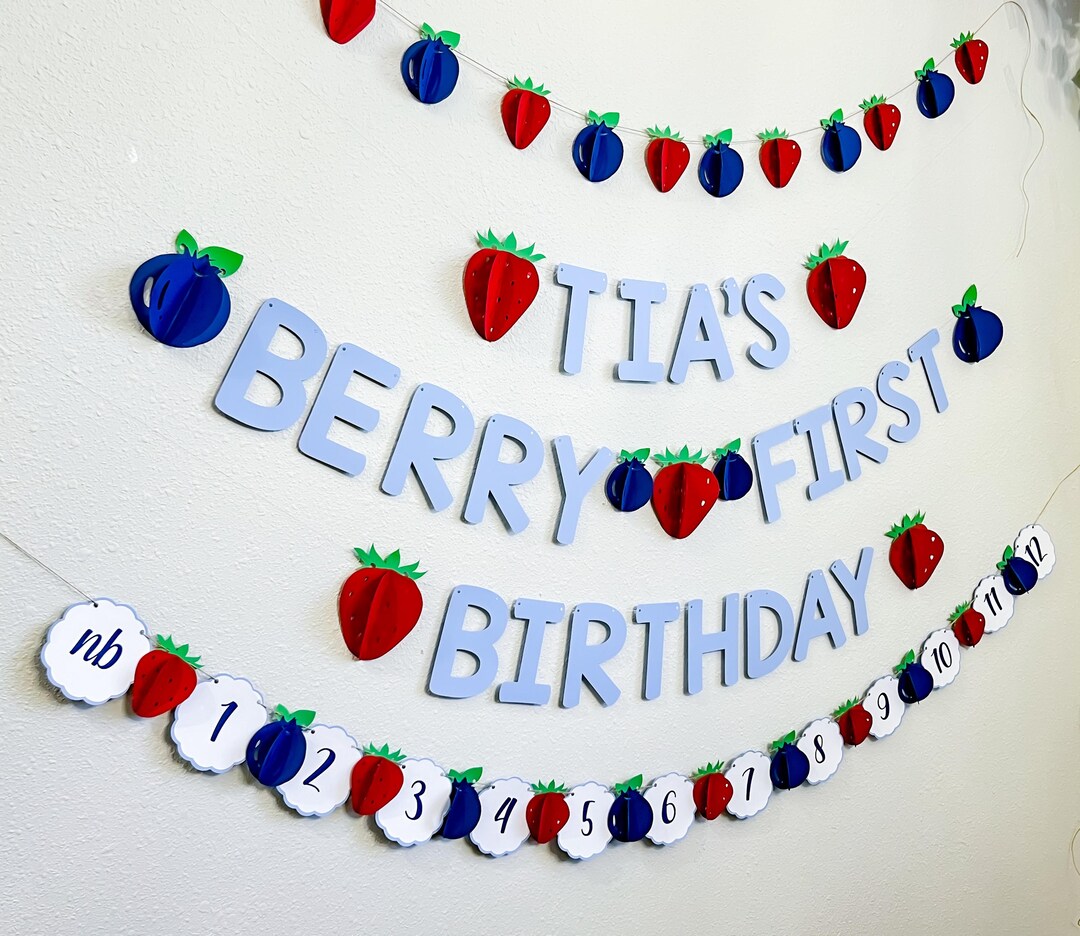 Berry First Birthday Banner, Strawberry Blueberry Garland & Photo ...