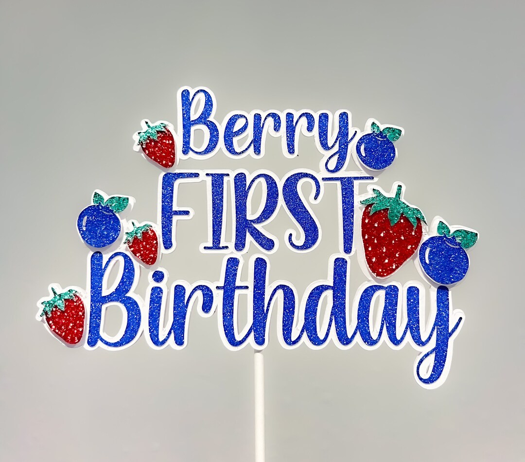 Berry Glitter First Birthday Cake Topper Moxed Berries Blueberry ...