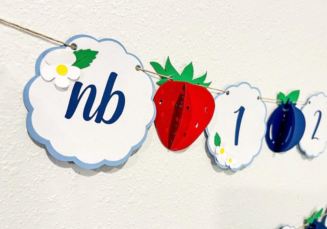 Mixed Berry Milestone Photo Banner First Birthday Blueberry Strawberry ...