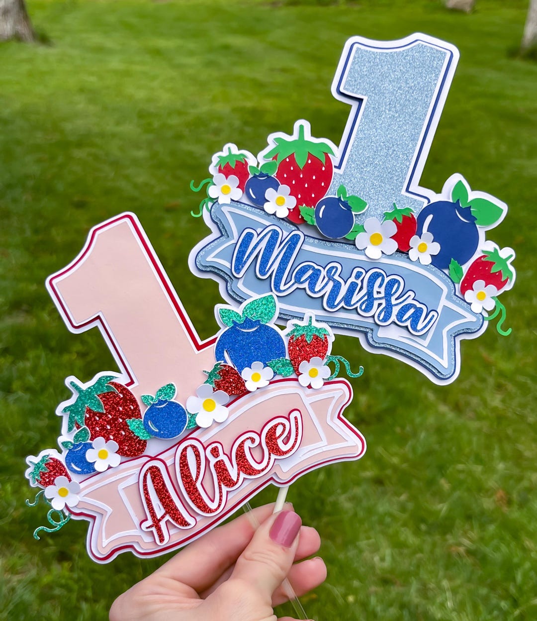Mixed Berry First Birthday Cake Topper Blueberry Strawberry Birthday ...