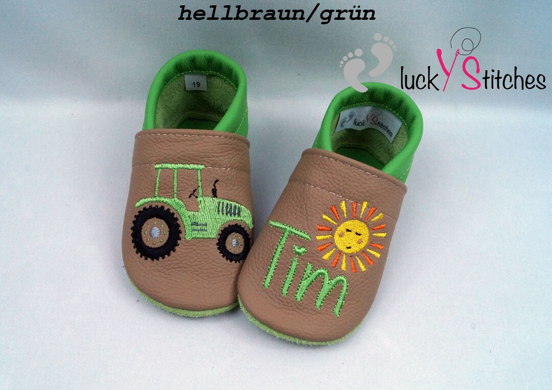 Crawling Shoes, Leather Slippers, Tractor, Name, Personalizable - Etsy