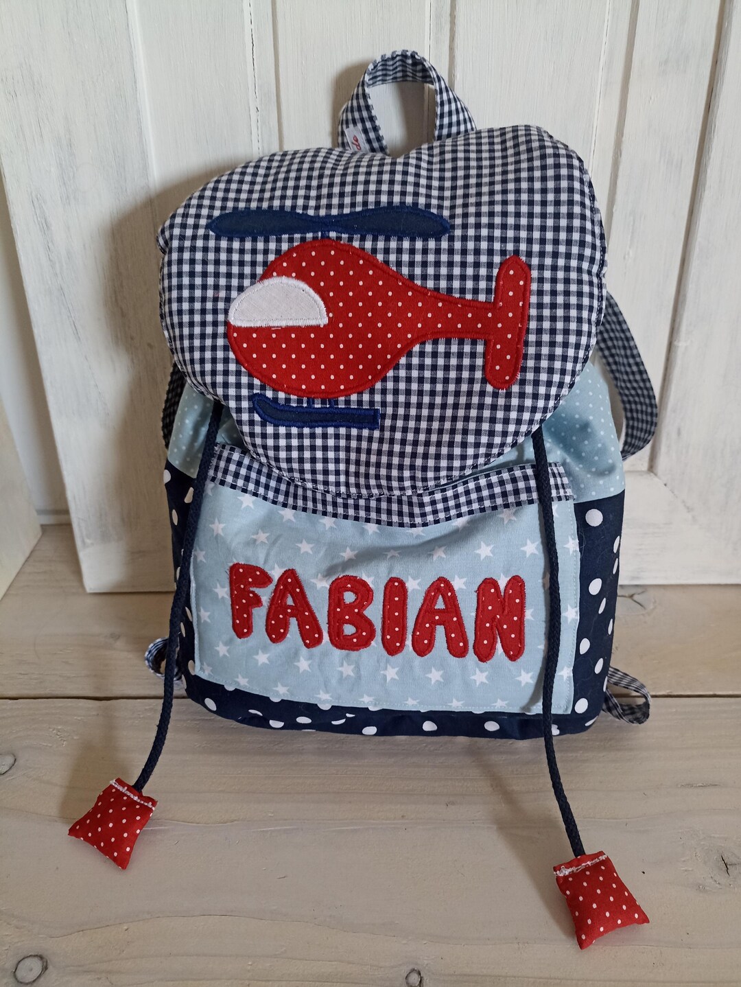 Kindergarten Backpack Helicopter Red Blue With Name - Etsy