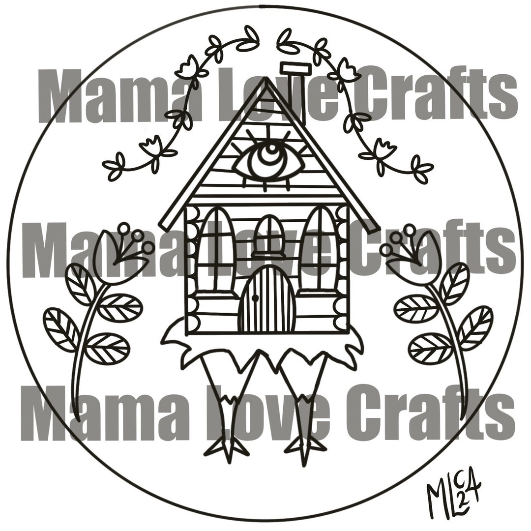 Baba Yaga Colouring Page Embroidery Template - Etsy