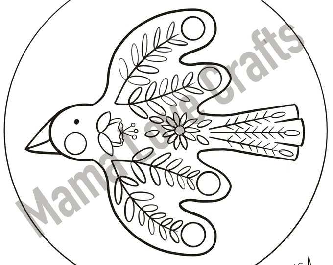 Folk Art Bird Colouring Page - Etsy