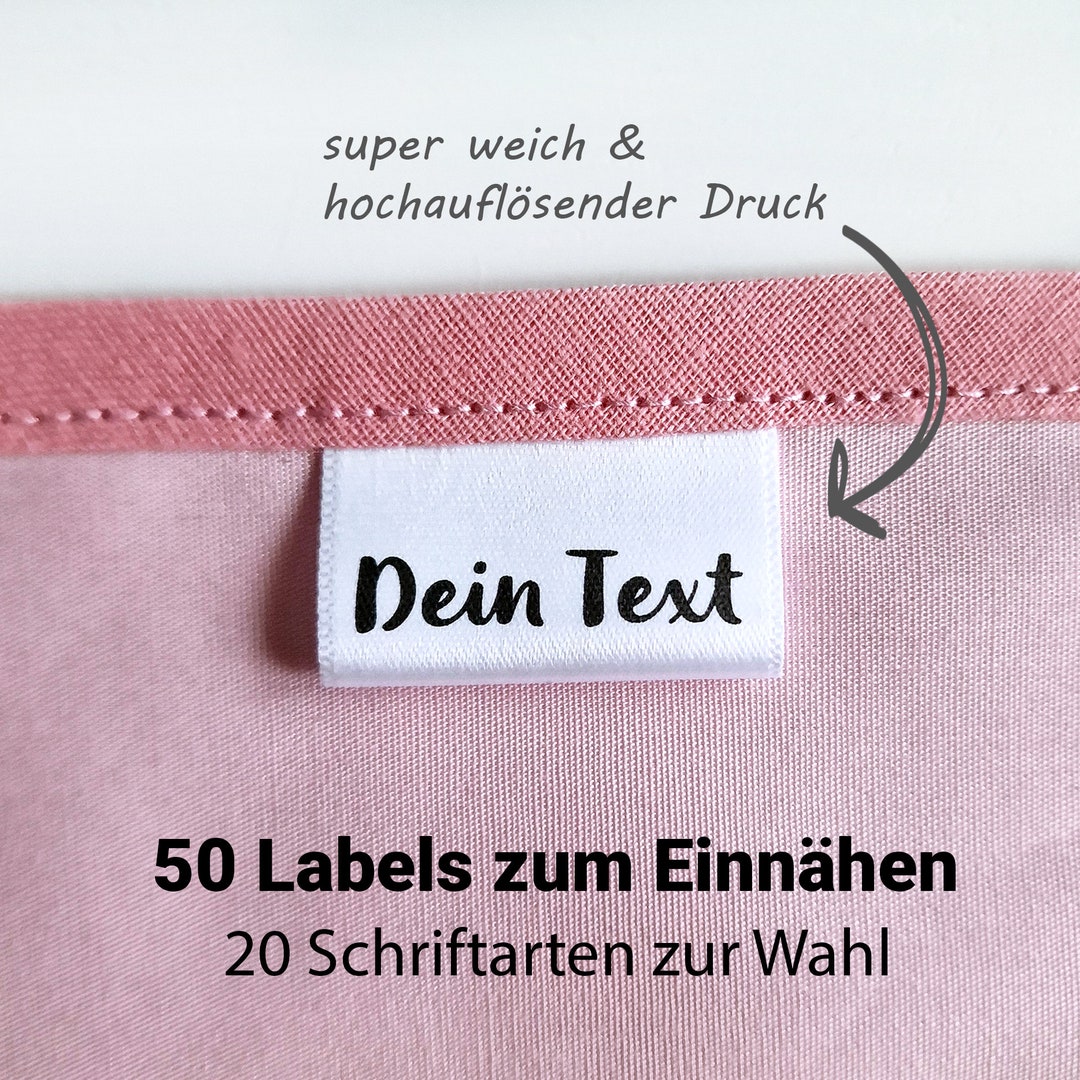 50 Labels mit Wunschtext, Stofflabel personalisiert zum Annähen ...