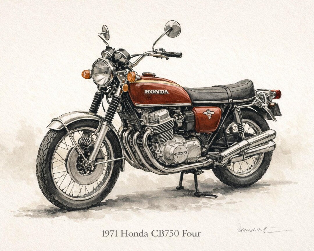 1971 Honda CB750 Candy Ruby Red Print Triptych – Landscape & Vertical ...