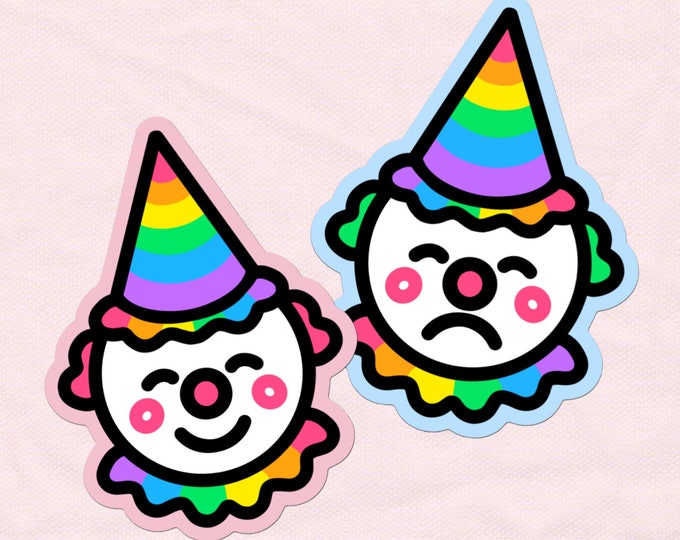 CLOWN STICKER SET - 2 Piece Happy Sad Clown Sticker Pack, Rainbow ...