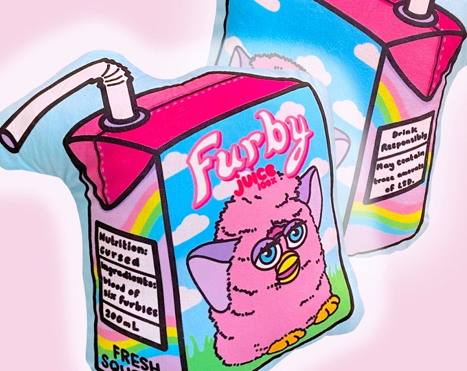 FURBY JUICE BOX Pillow Plush - Cursed Toy Furby Plushie, Cute Rainbow ...