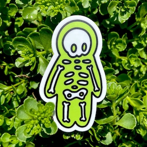 GREEN SKELETON STICKER - Vinyl Art Sticker - Spooky Doodle Club - Etsy