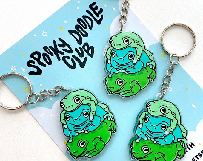 FROG STACK KEYCHAIN Toad Art Acrylic Keychain, Amphibian Lover Keyring ...