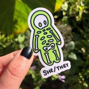SHE/THEY Pronoun Sticker - Vinyl Skeleton Sticker, Pride Month She They ...