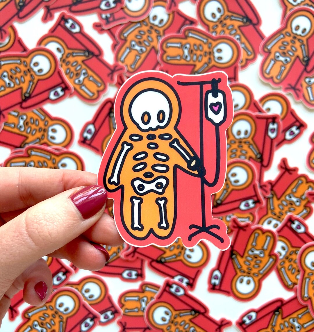 SICK SKELETON STICKER - Vinyl Art Sticker - Spooky Doodle Club ~ Sick ...