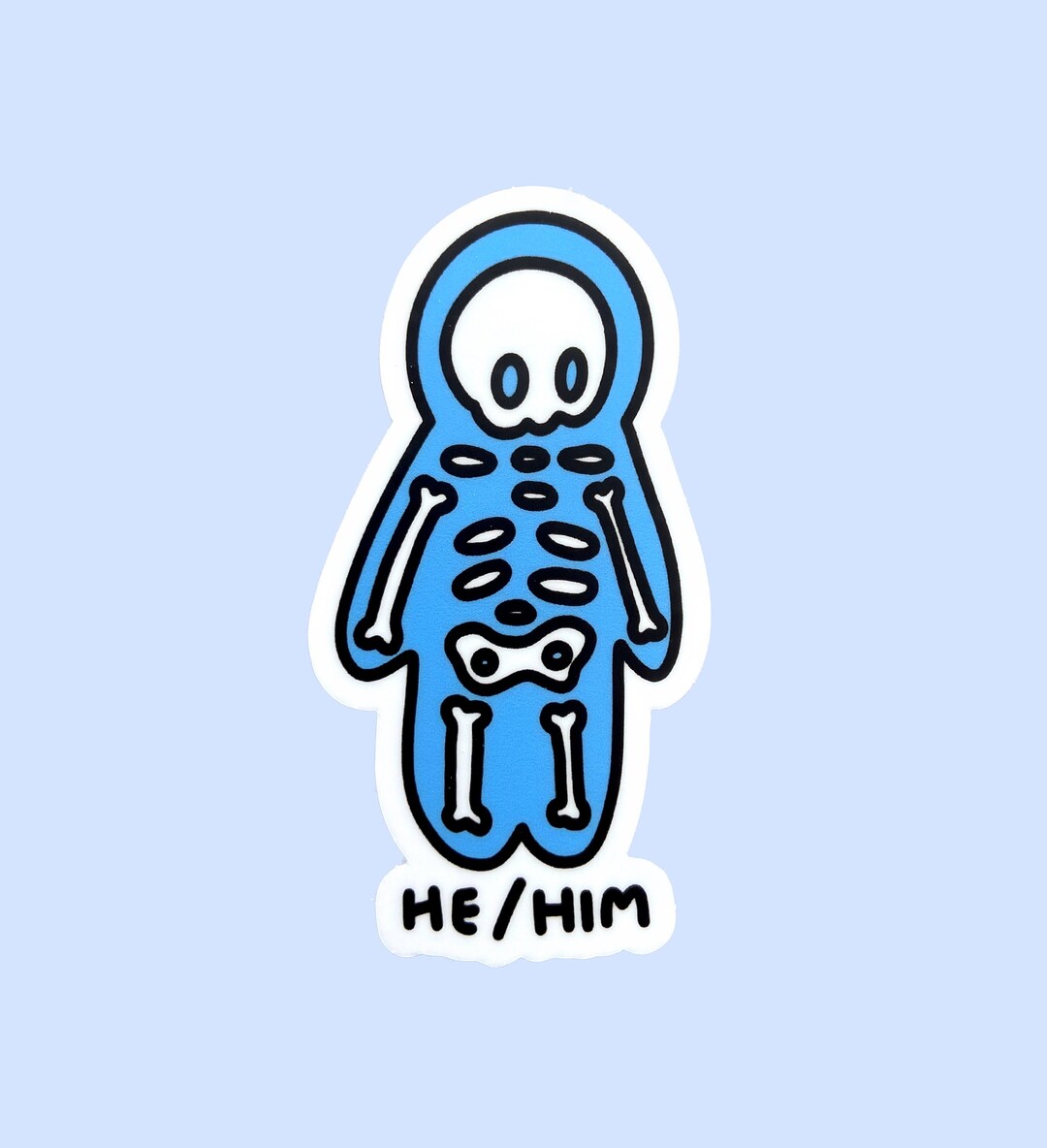 HE/HIM Pronoun Sticker - Blue Skeleton Vinyl Sticker, Pronoun Label ...