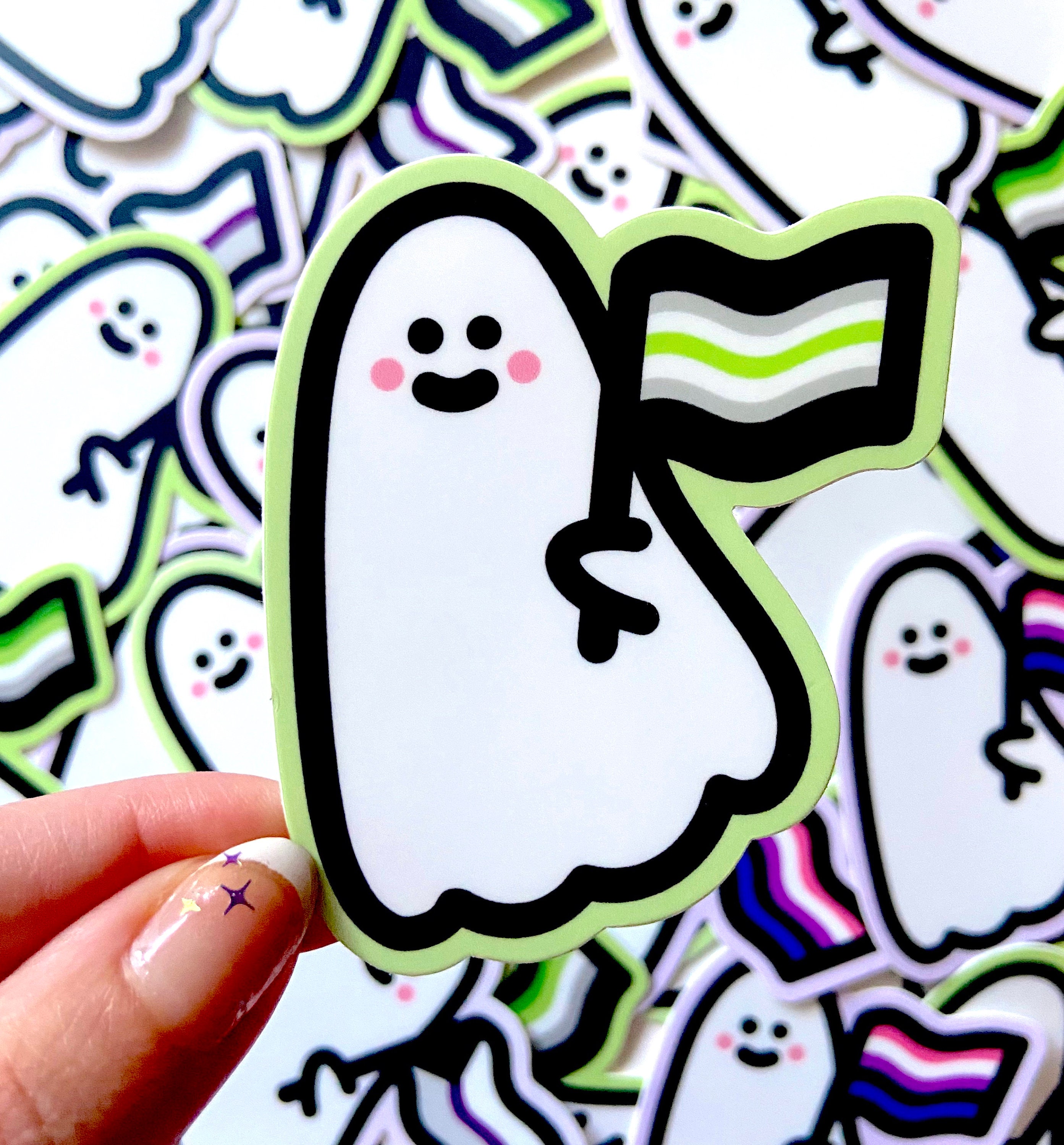 AGENDER PRIDE GHOST Sticker - Spooky Cute Nonbinary Pride Flag Sticker ...
