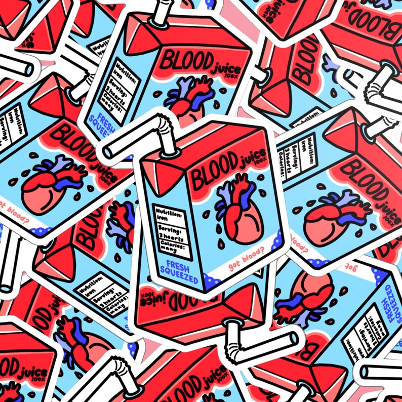 BLOOD JUICE STICKER - Horror Juice Box Sticker, Vampire Blood, Funny ...