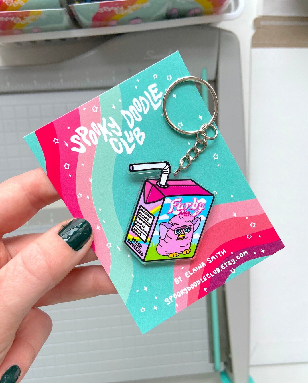FURBY JUICE BOX Keychain Rainbow Furby Acrylic Keychain, Juice Box Cute ...