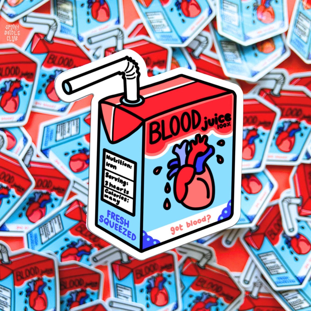 BLOOD JUICE STICKER - Horror Juice Box Sticker, Vampire Blood, Funny ...