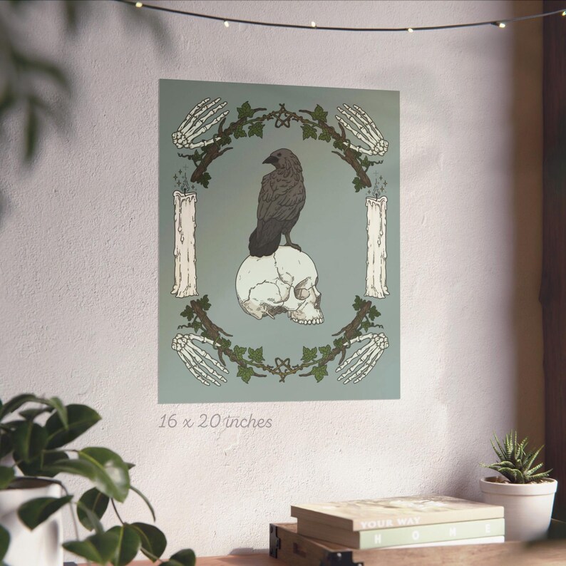 SKULL RAVEN Art Print - Dark Academia Art, Spooky Skeleton Macabre Art ...
