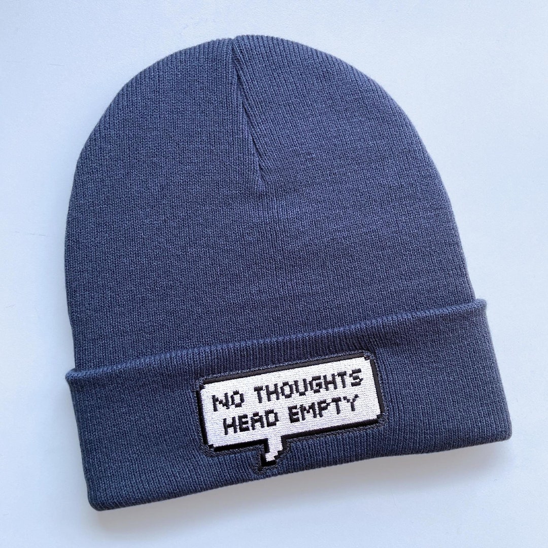 No Thoughts Head Empty Beanie - Funny Meme Beanie, Blue Embroidered Hat ...