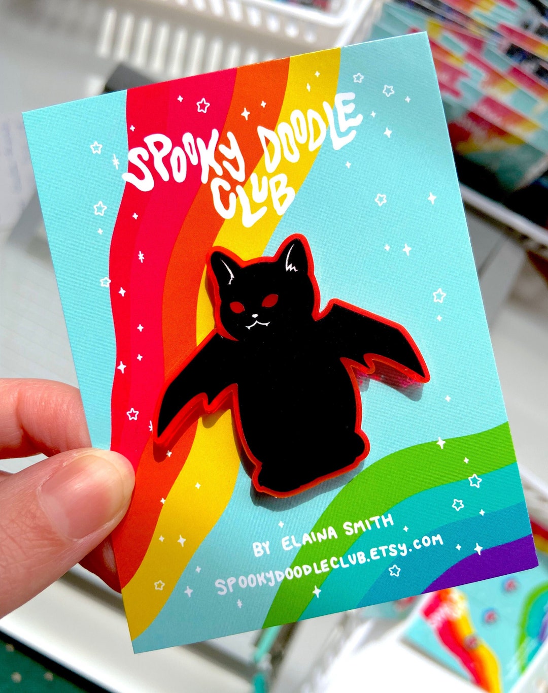 BAT CAT Acrylic Glow Pin by Spooky Doodle Club | Vampy Black, Batty ...