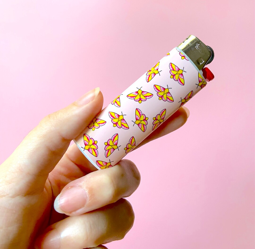 ROSY MAPLE MOTH Lighter Pastel Pink Bic Lighter, Cute Bug Art, Simple ...