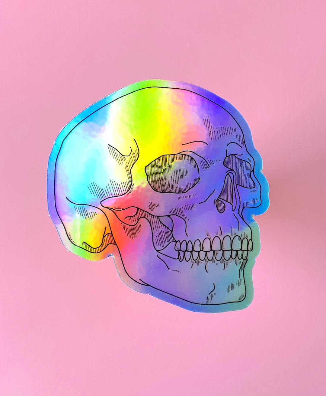 HOLOGRAPHIC SKULL STICKER - Waterproof Skeleton Bone Sticker, Rainbow ...