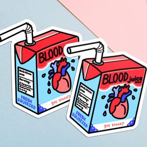 BLOOD JUICE STICKER - Horror Juice Box Sticker, Vampire Blood, Funny ...