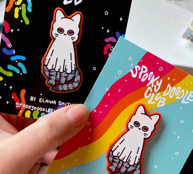 GHOST CAT Acrylic Glow Pin - Spooky Doodle Club (2 Inch) - Etsy